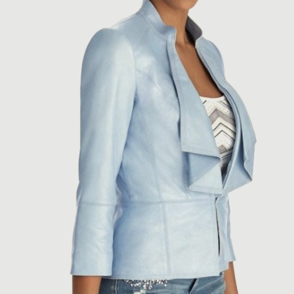 Periwinkle Twinkle Small Leather Moto Jacket White H… Gem